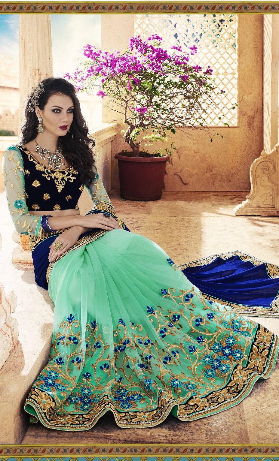 Party-wear-Sea-Green-Blue-9-color-saree