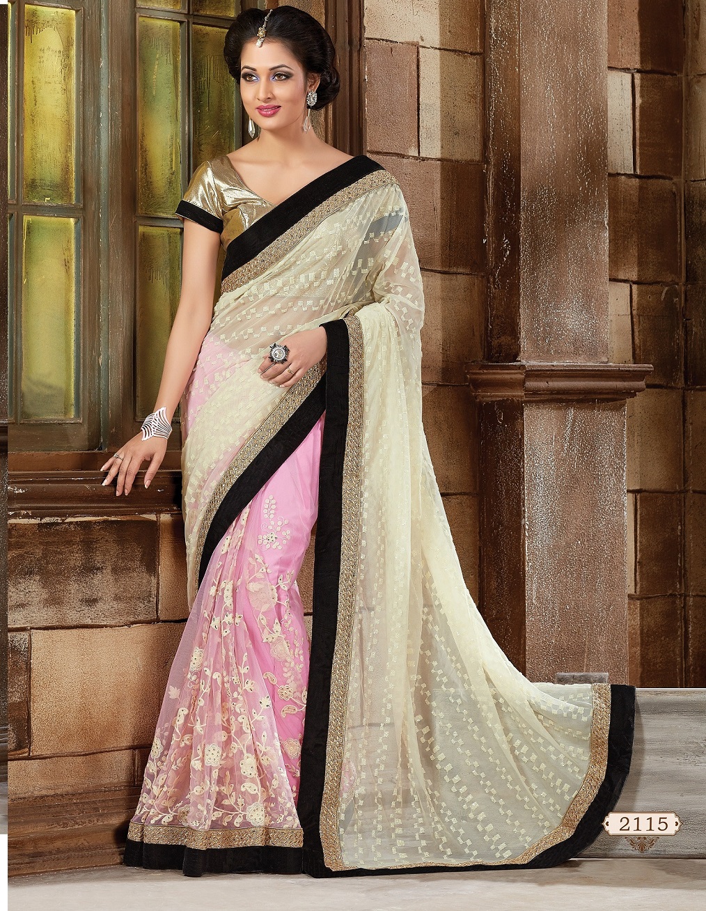 Buy Off white Net Designer Saree in USA, UK and Canada