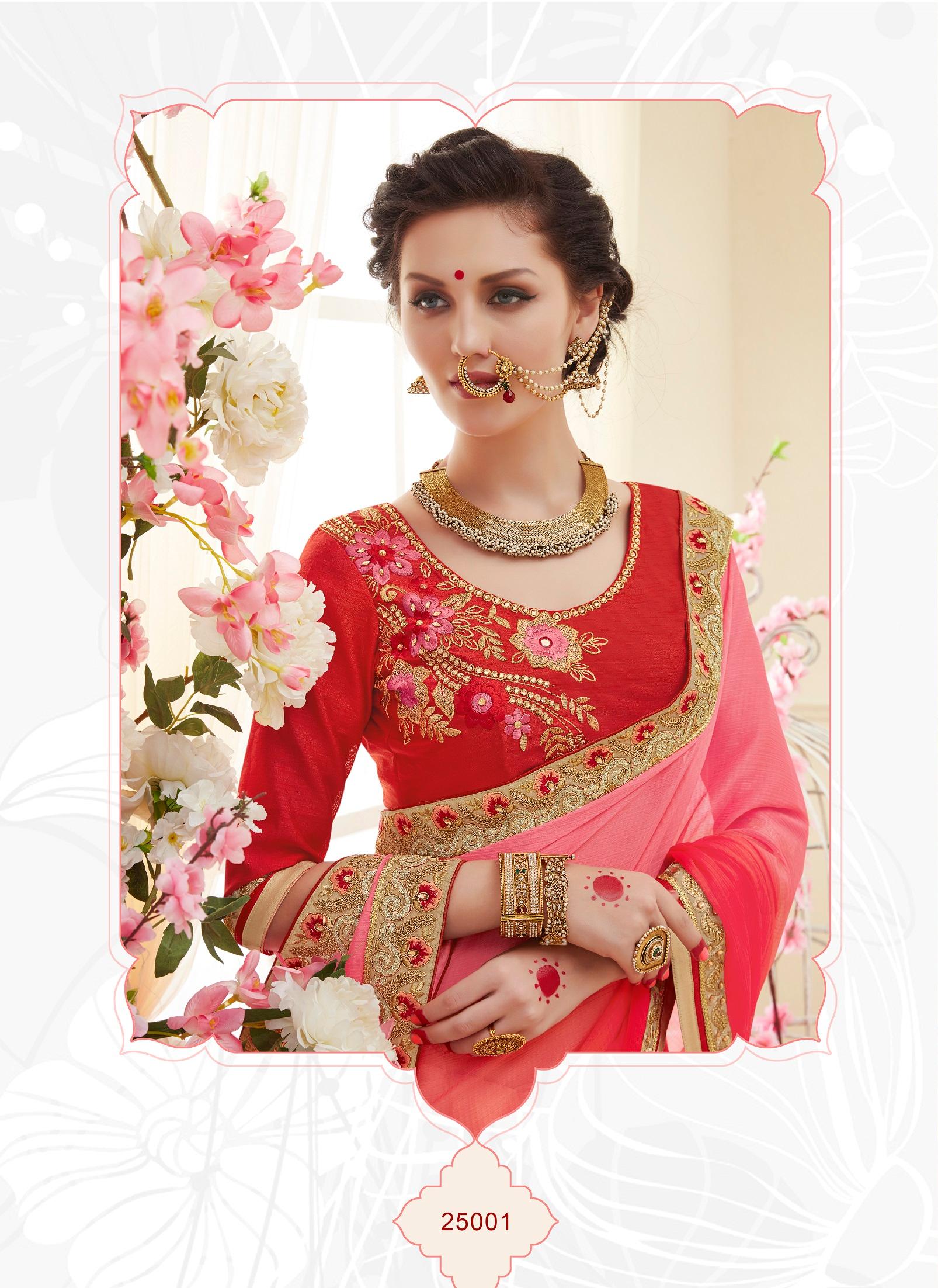 Party wear red pink color saree