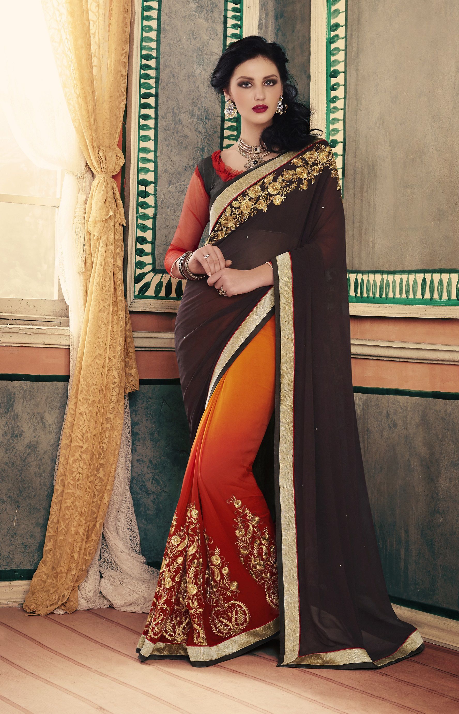 Party-wear-Brown-Rust-color-saree