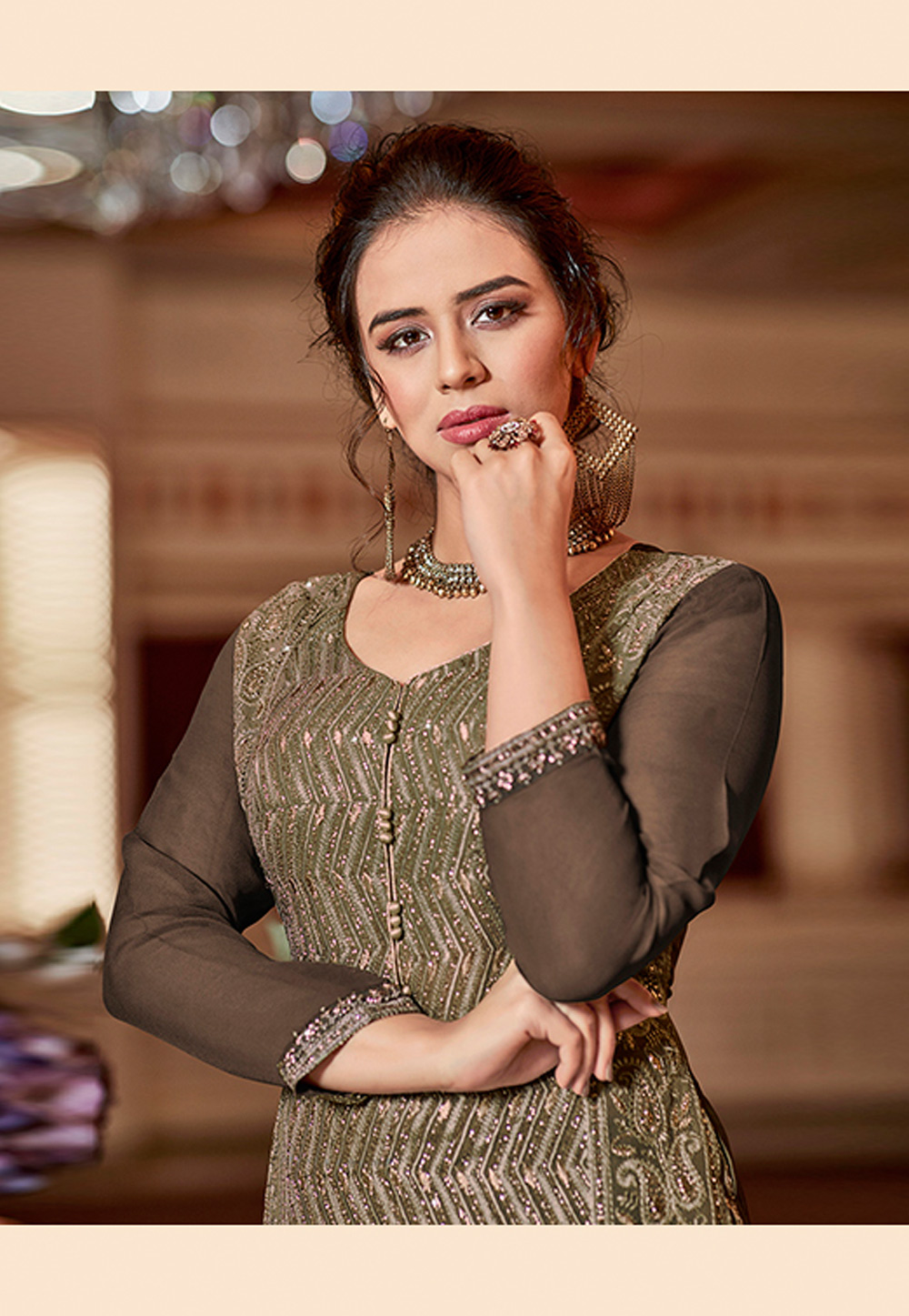 Brown georgette embroidered sharara suit 4521