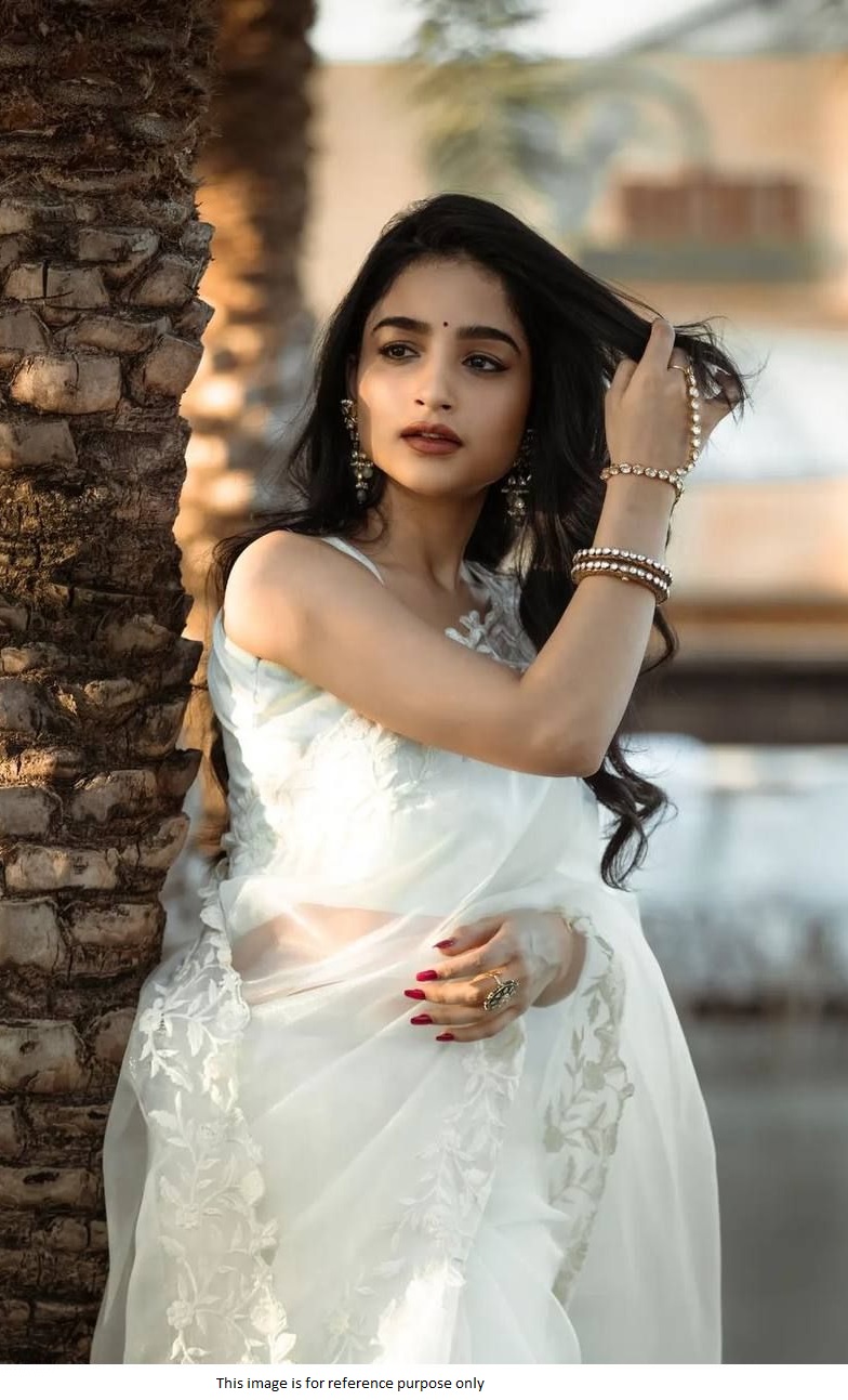 Buy Bollywood Model Pure organza white color saree in UK, USA and Canada
