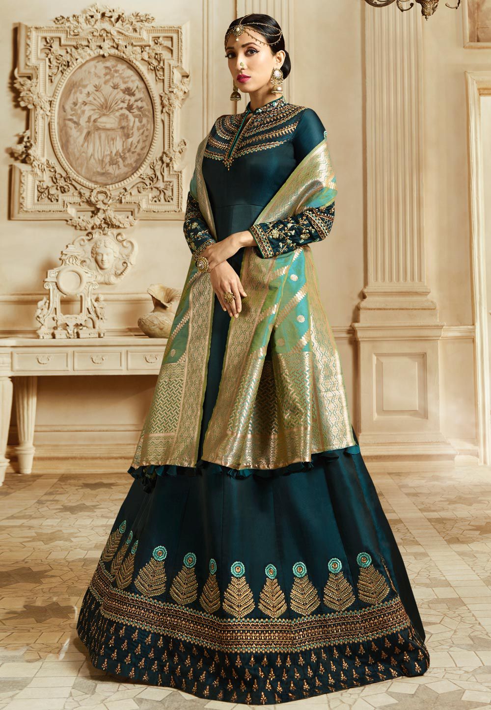 Buy Cyan Blue Barfi Silk Indian Wedding Anarkaliin Uk Usa And Canada