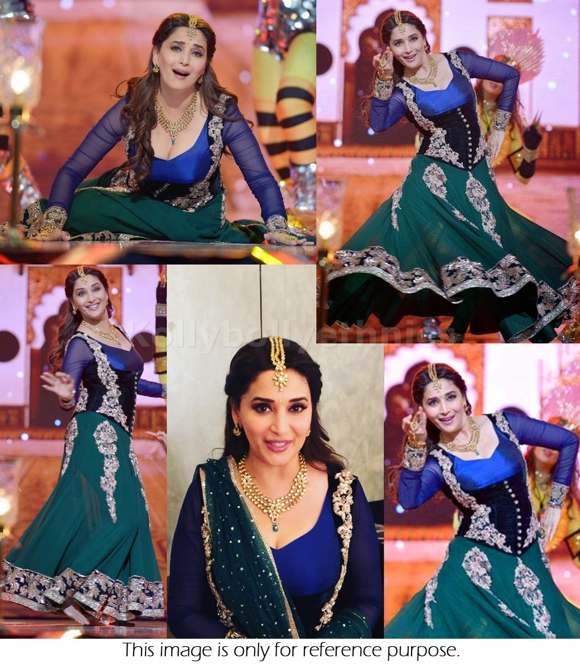 Bollywood Style Madhuri Dixit Georgette Anarkali In Blue And Green Color 7783