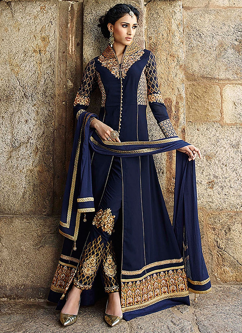 Incredible Blue Georgette Churidar Suit