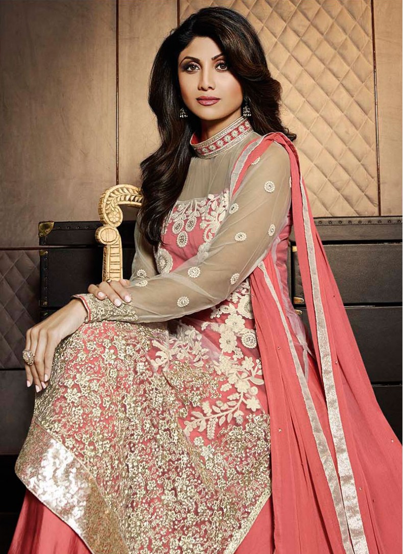 Zesty Shilpa Shetty Pink Ankle Length Anarkali Suit