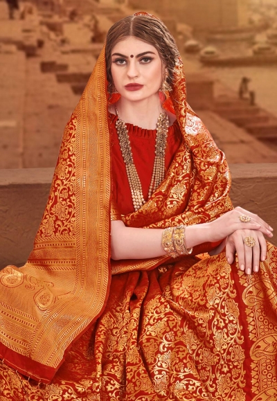 Red banarasi saree with blouse 60846