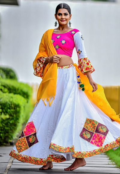 White cotton readymade navratri chaniya choli 1003