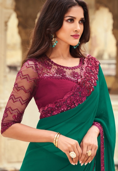 Green georgette saree with blouse 807