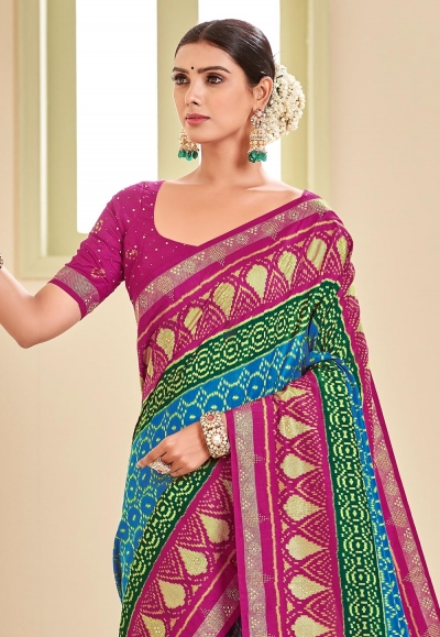 Blue silk patola saree with blouse 182