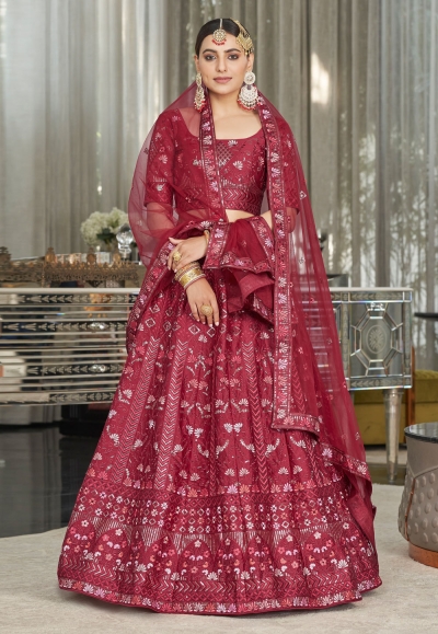 Maroon silk a line lehenga choli 2001