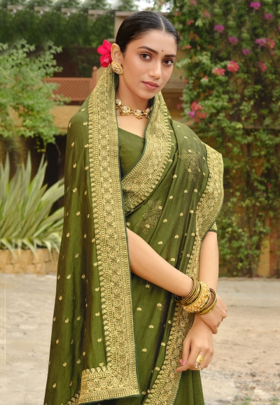 Silk Saree with blouse in Mehndi colour 87829