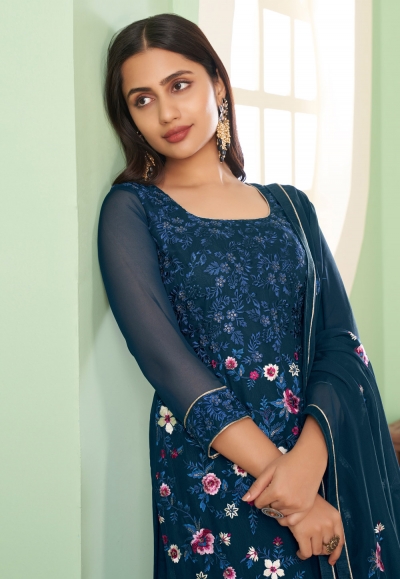 Teal georgette pakistani suit 2049C