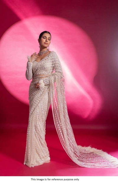 Buy Bollywood model net white fancy work wedding saree in UK, USA and ...