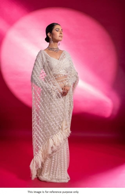 Buy Bollywood model net white fancy work wedding saree in UK, USA and ...