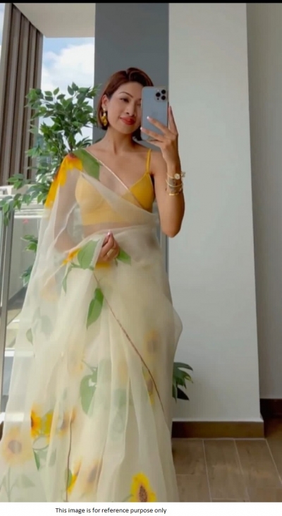 Buy Bollywood model White floral organza saree in UK, USA and Canada