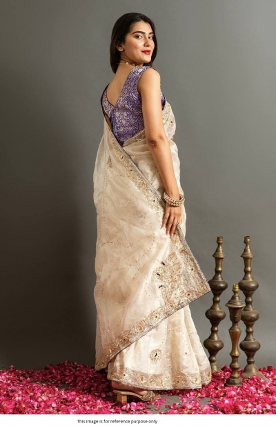 Buy Bollywood Model Cream color Jimmy choo silk designer saree in UK ...
