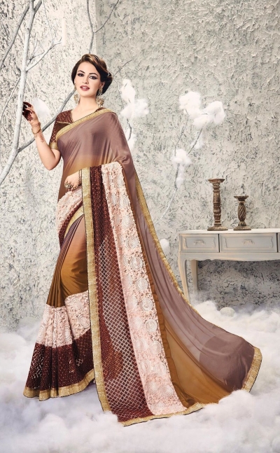 Party-wear-brown-2-color-saree