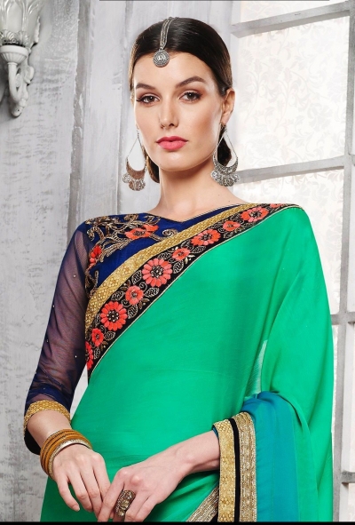 Party-wear-dual-shaded-green-color-saree