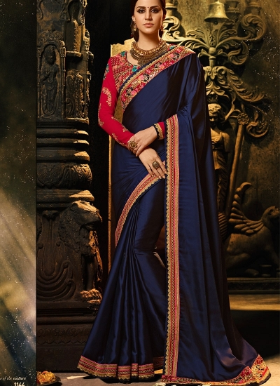 Buy Navy blue color burfi silk Party wear saree in UK, USA and Canada