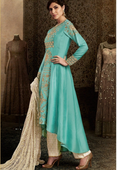 Firozi color trail back wedding salwar 11062