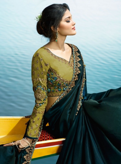 Buy Blue Color Barfi silk designer party wear saree in UK, USA and Canada