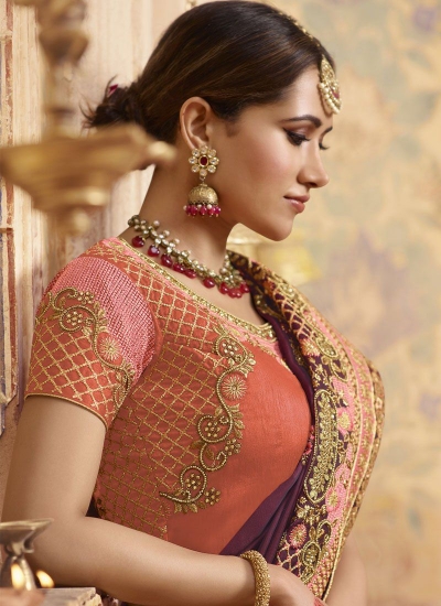 Buy Wine color barfi silk Indian wedding Saree in UK, USA and Canada