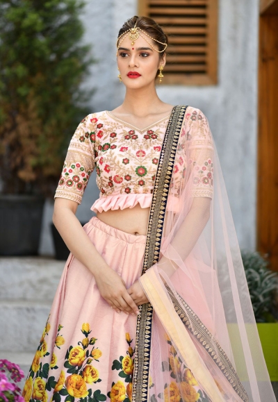 Buy Peach color silk Indian wedding lehenga choli in UK, USA and Canada