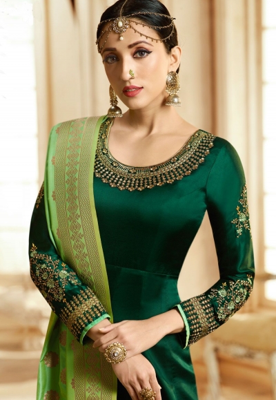Buy Green barfi silk Indian Wedding anarkaliin UK, USA and Canada