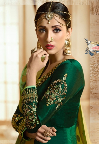 Buy Green barfi silk Indian Wedding anarkaliin UK, USA and Canada
