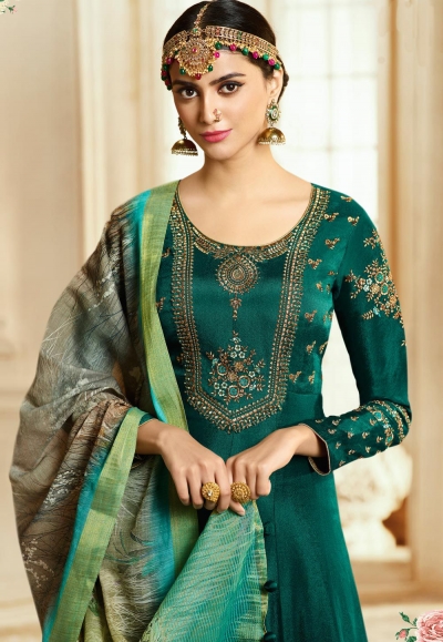 Buy Green Barfi Silk Indian Wedding anarkaliin UK, USA and Canada